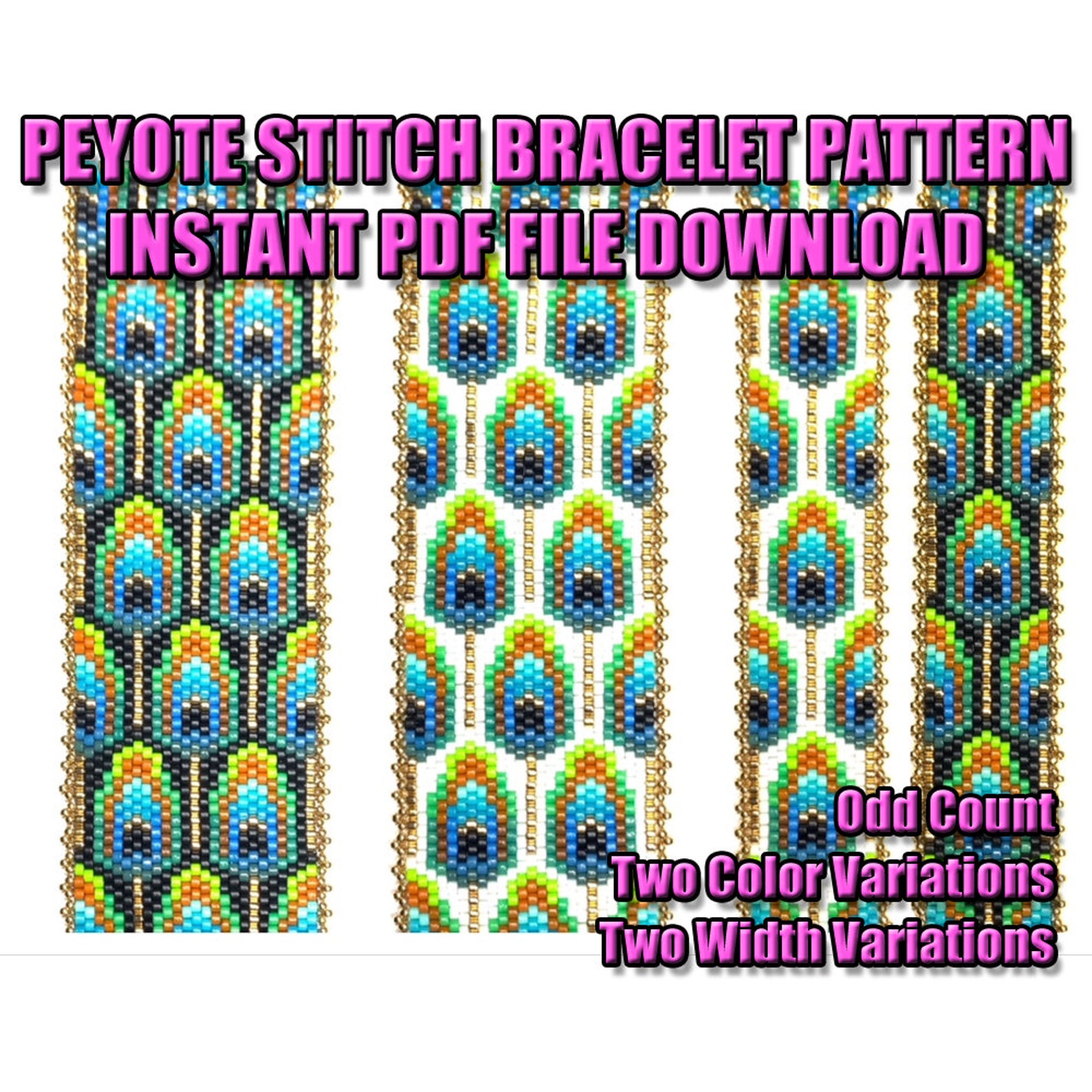 PATTERN Single Peyote Classic Peacock Feathers Bracelet - Etsy