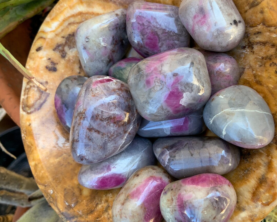 Ruby in Cordierite Tumbled Stone Tumbled Ruby Cordierite Pebble Polished Pocket Stone - Etsy