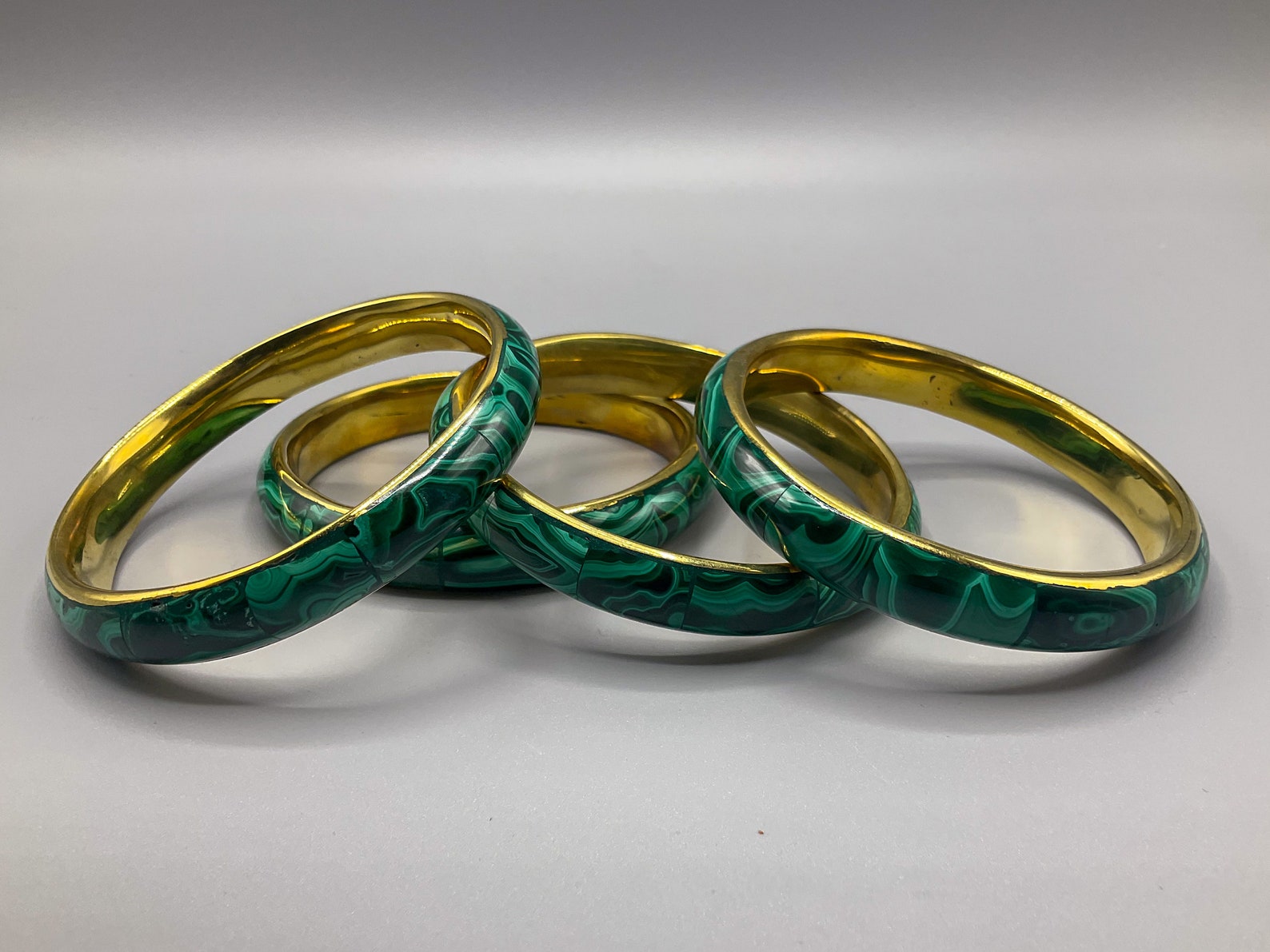 Malachite Bangle Bracelet, Brass Detail, Crystal Jewelry (3.25") - Etsy