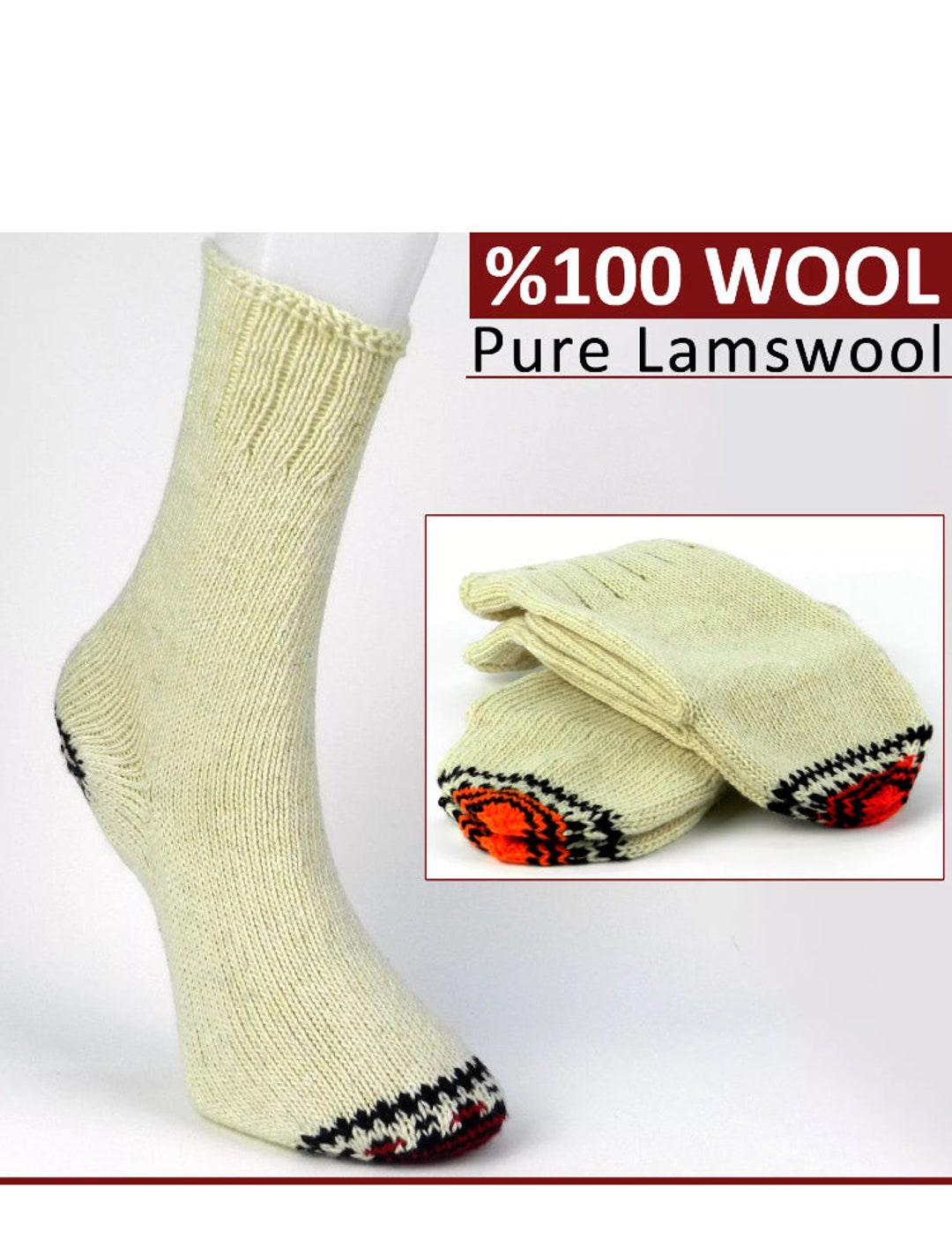Lambswool Socks %100 Pure Wool Knitted Unisex Size 6-12 All Season 1 ...