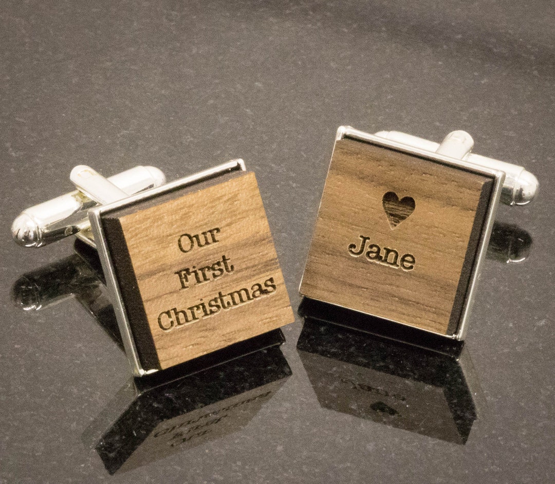 Our First Christmas Luxury 5mm Walnut Engraved Cufflinks Amazing ...
