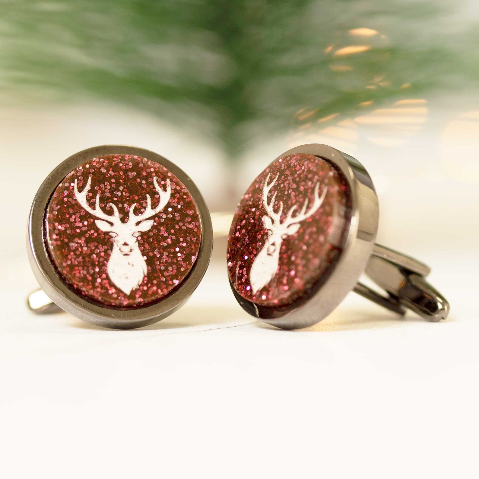 Cufflinks Red Stag Head Round Christmas Cufflinks Mens | Etsy