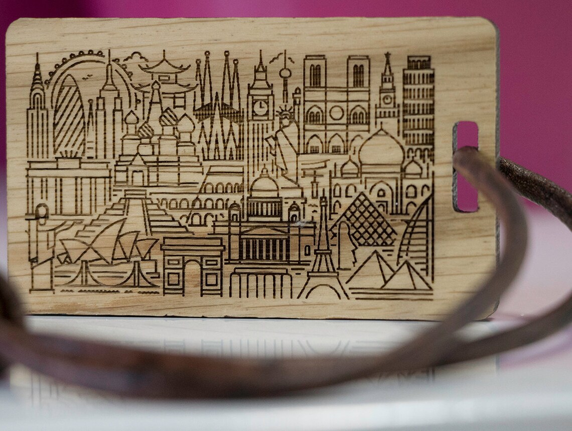 Oak Luggage Tags Laser Engraved luggage tag wooden ID | Etsy