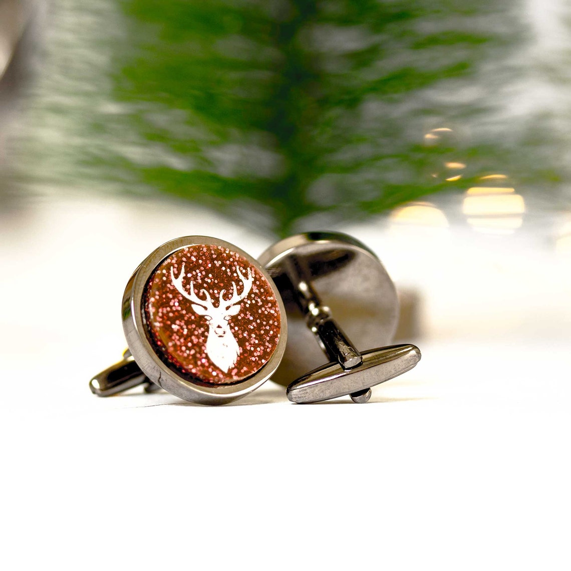 Cufflinks Red Stag Head Round Christmas Cufflinks Mens | Etsy