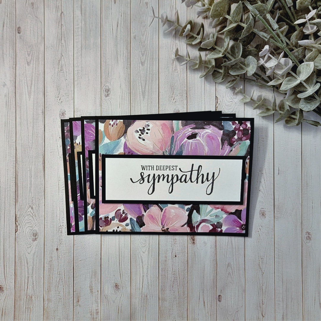 Purple Floral Sympathy Card Set, Condolence Card, Floral Sympathy Card ...