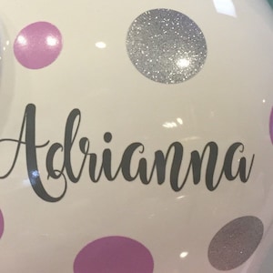 Personalized 9”large Piggy Bank, Light Pink and Glitter Silver Polka ...