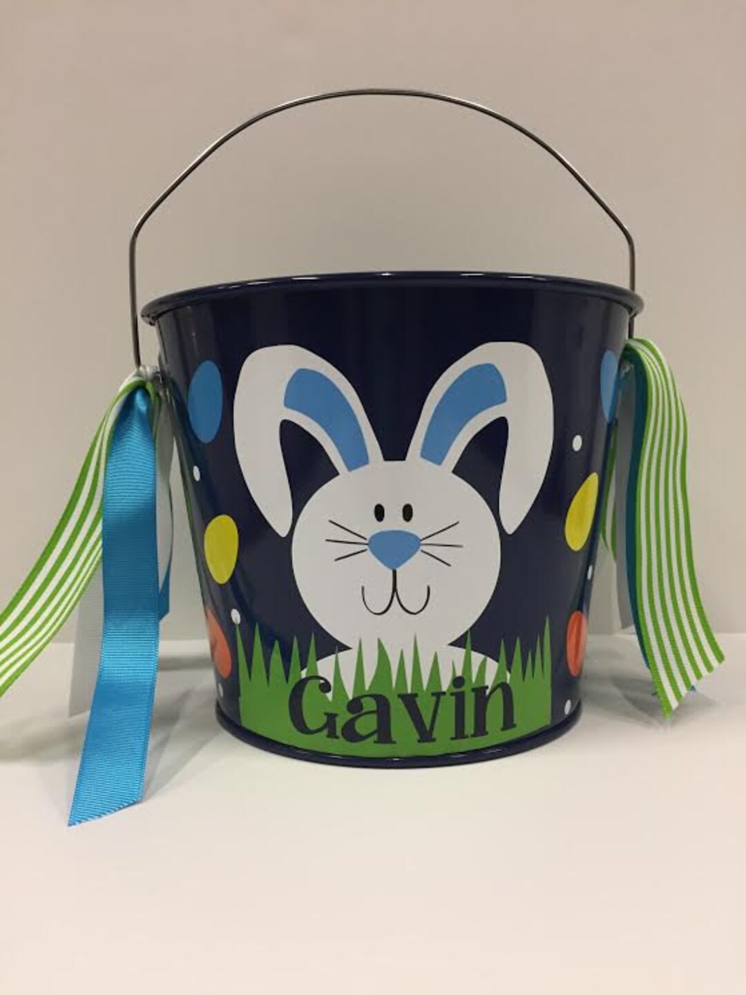 Personalized Easter Bucket: Navy Metal Easter Basket, Bunny Design - Etsy