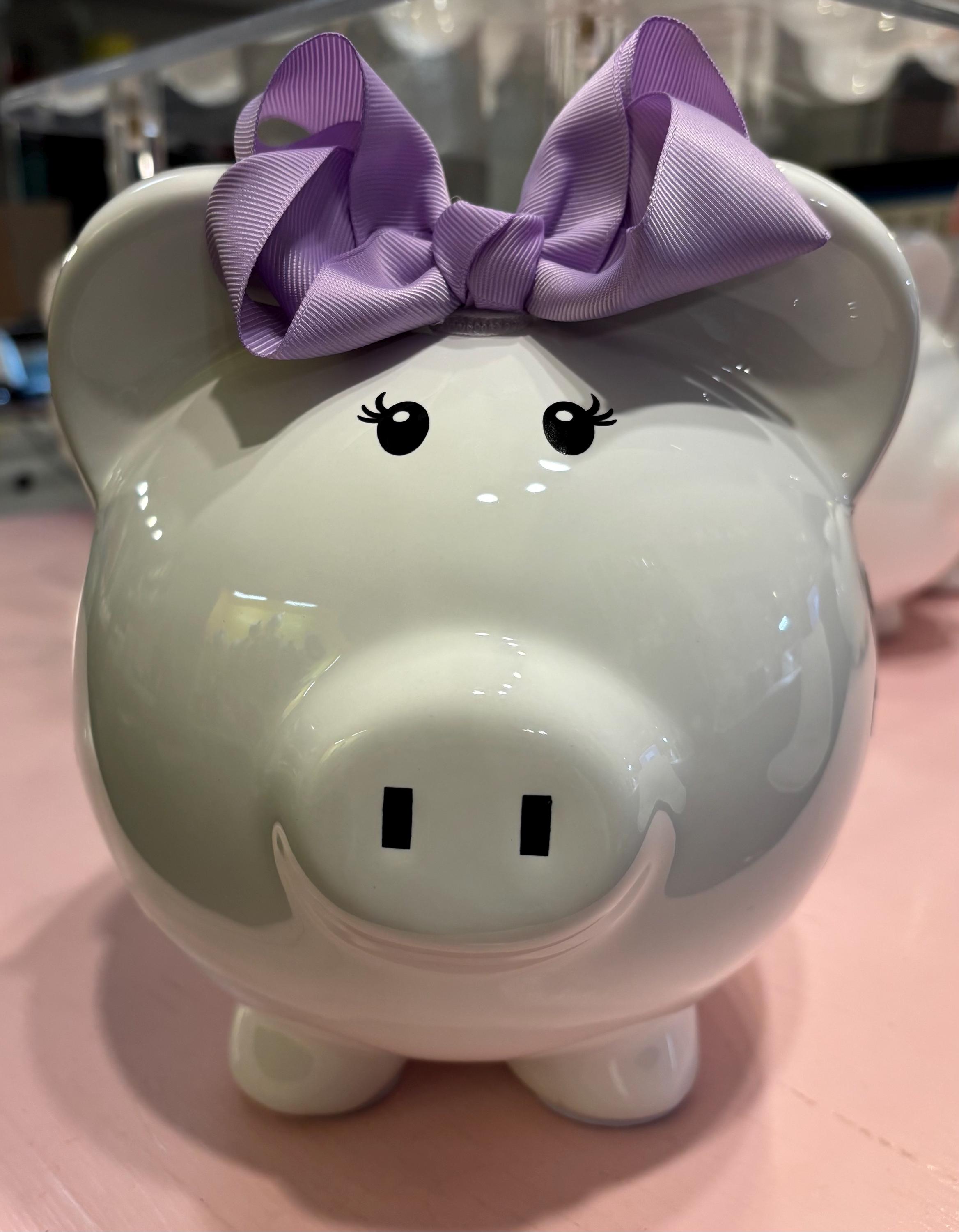 Personalized 9”large Piggy Bank Light Pink and Glitter Silver Polka Dot ...