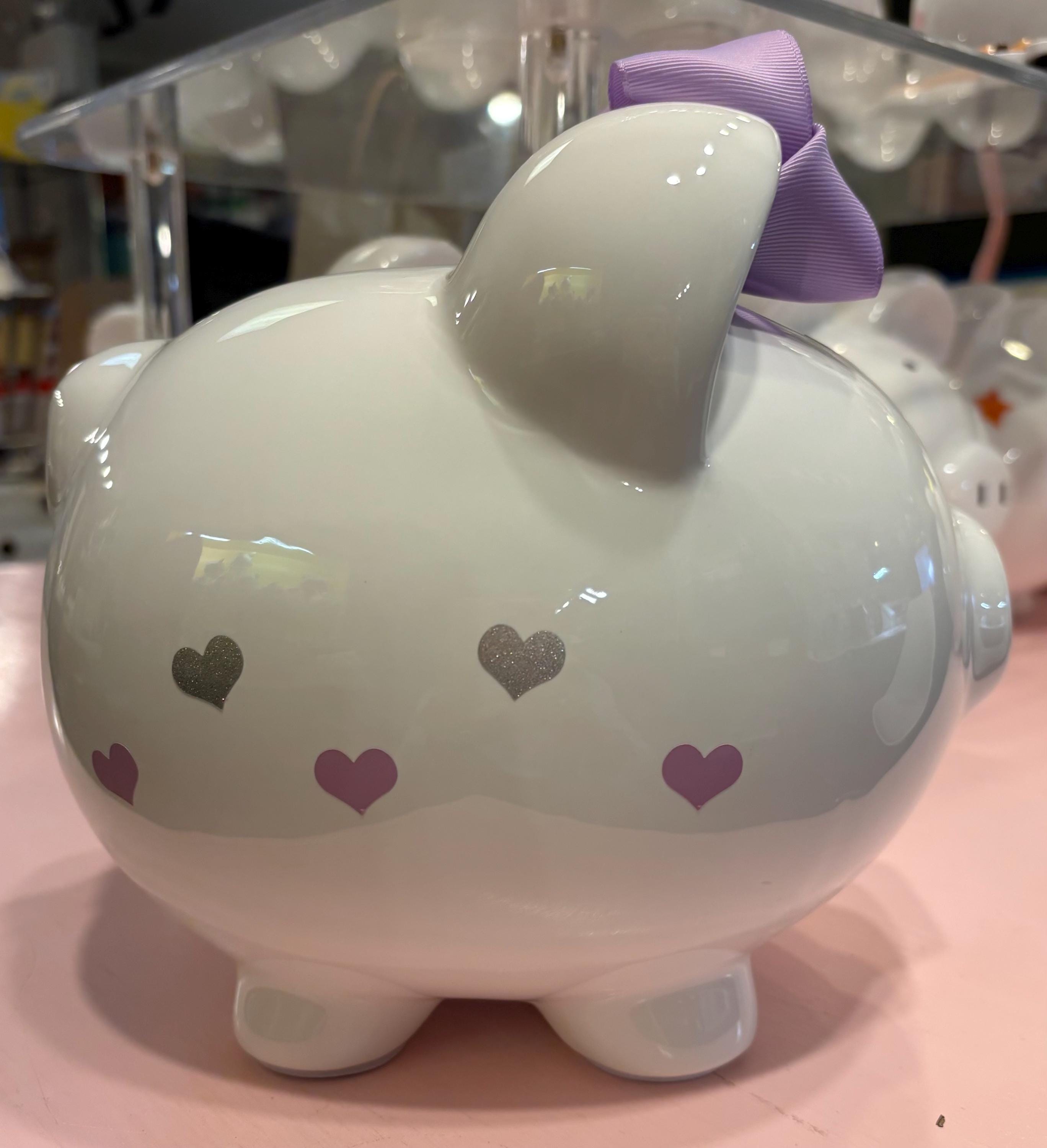 Personalized 9”large Piggy Bank Light Pink and Glitter Silver Polka Dot ...