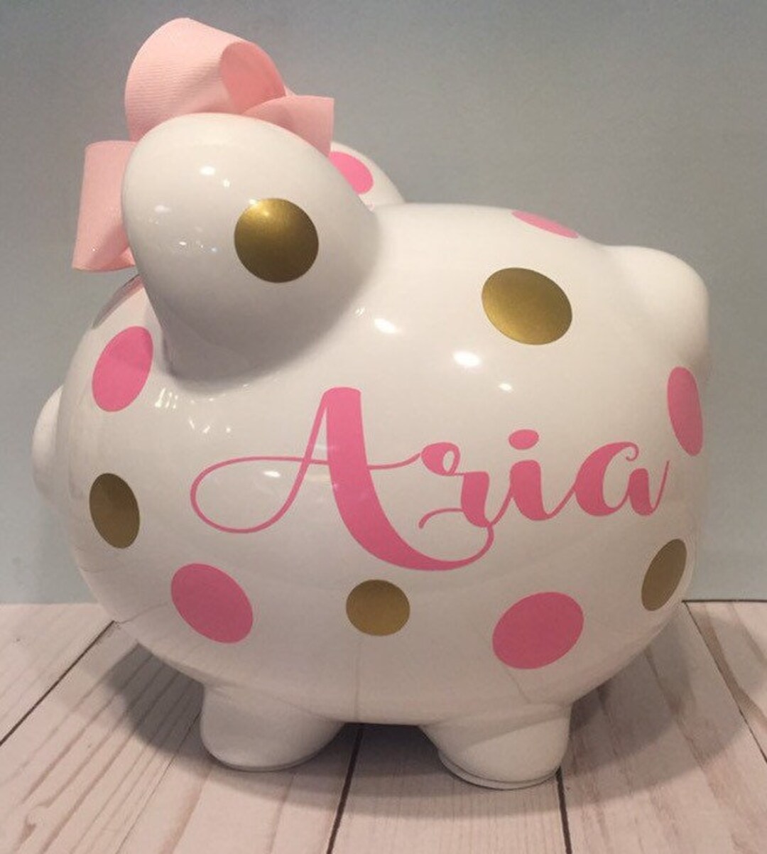 Personalized Large Light Pink and Gold Polka Dot Piggy Bank,piggy Bank ...
