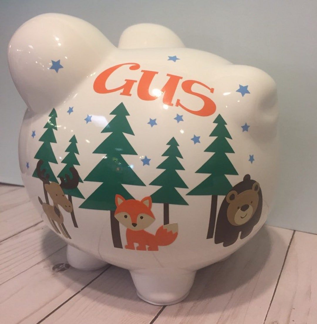Personalized Large Piggy Bank, Woodland Animals Piggy Bank,piggy Bank ...