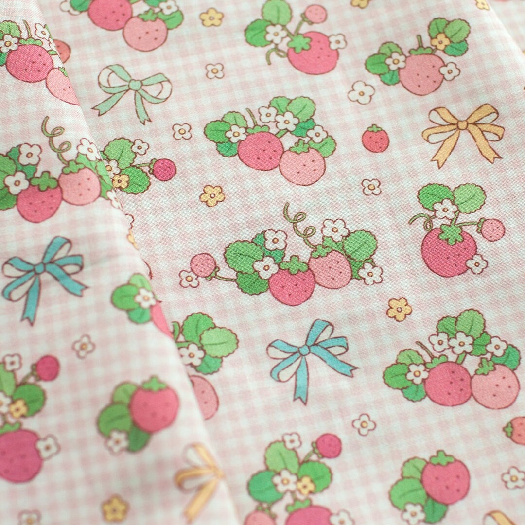 Pink Strawberry Cotton Fabric / 45cm X 110cm 17.5 X 43 - Etsy