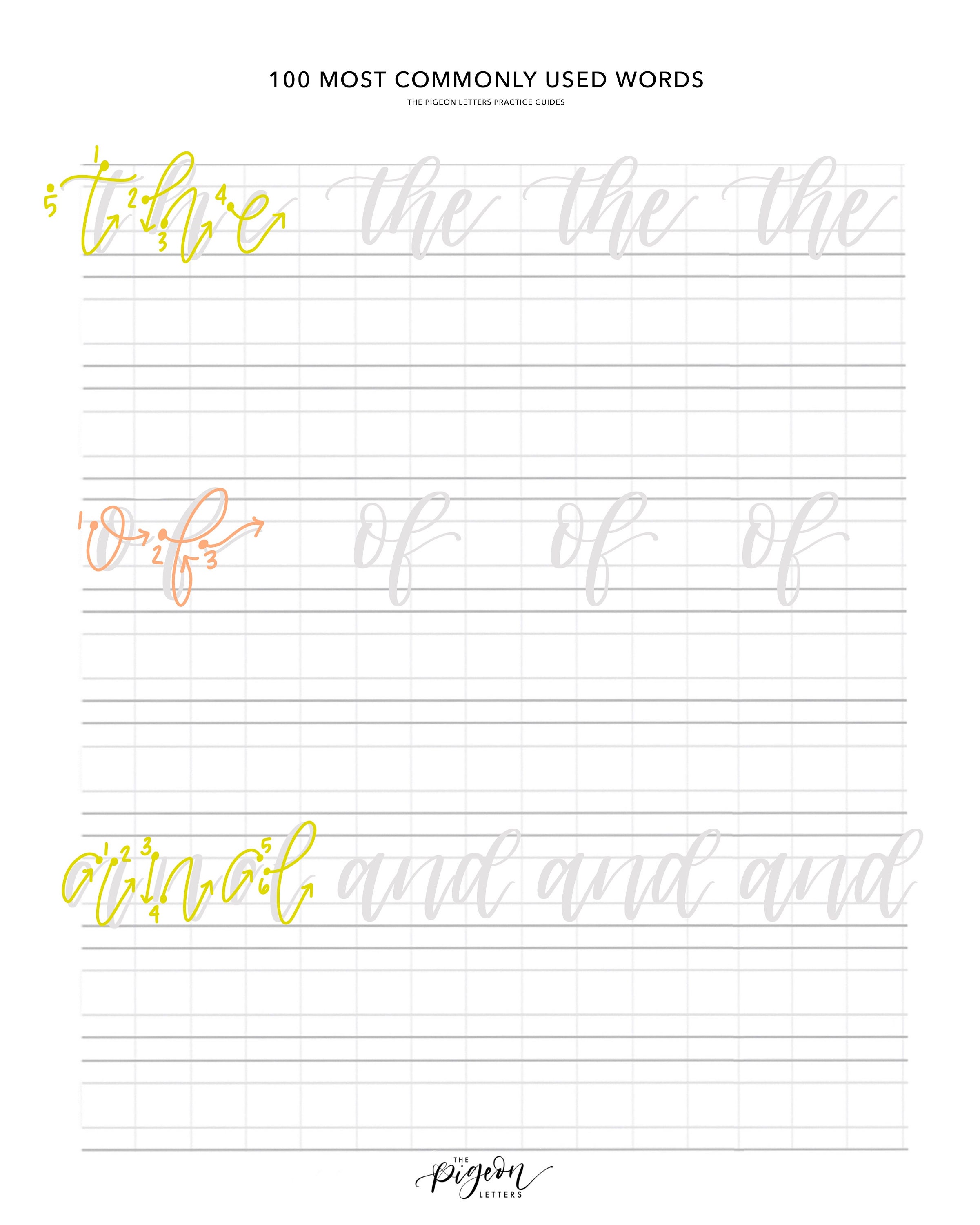 Top 100 Most Used Words 33 Pages Lettering Practice Sheets | Etsy