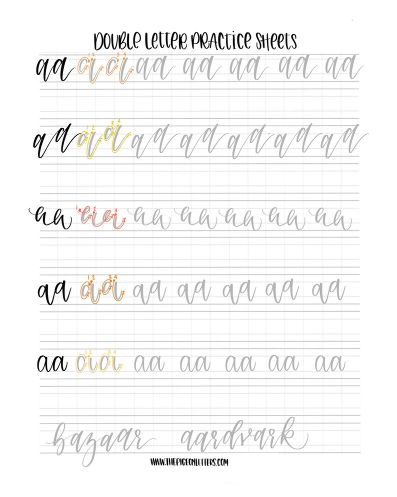 5 Styles Double Letter Practice Sheets Hand Letter the | Etsy