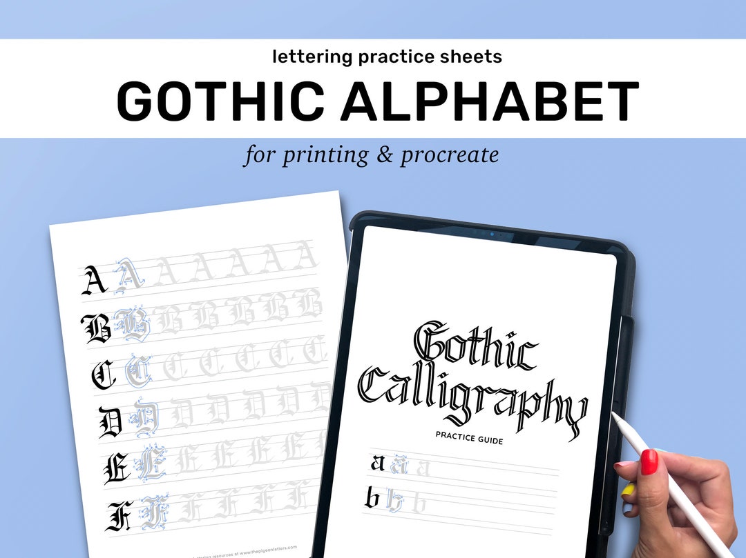 Gothic Traditional Calligraphy Guide | Lettering Practice Sheets ...