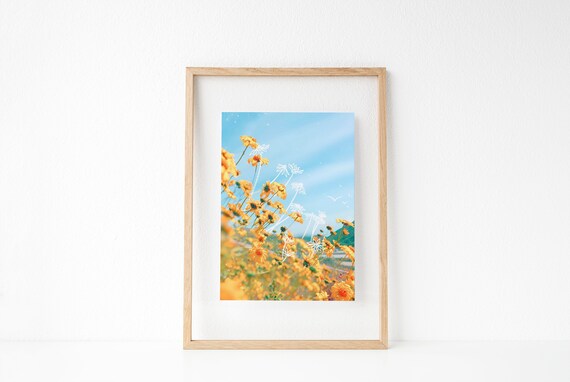 Yellow Dandelions Botanical Line Drawing Wildflower | Etsy