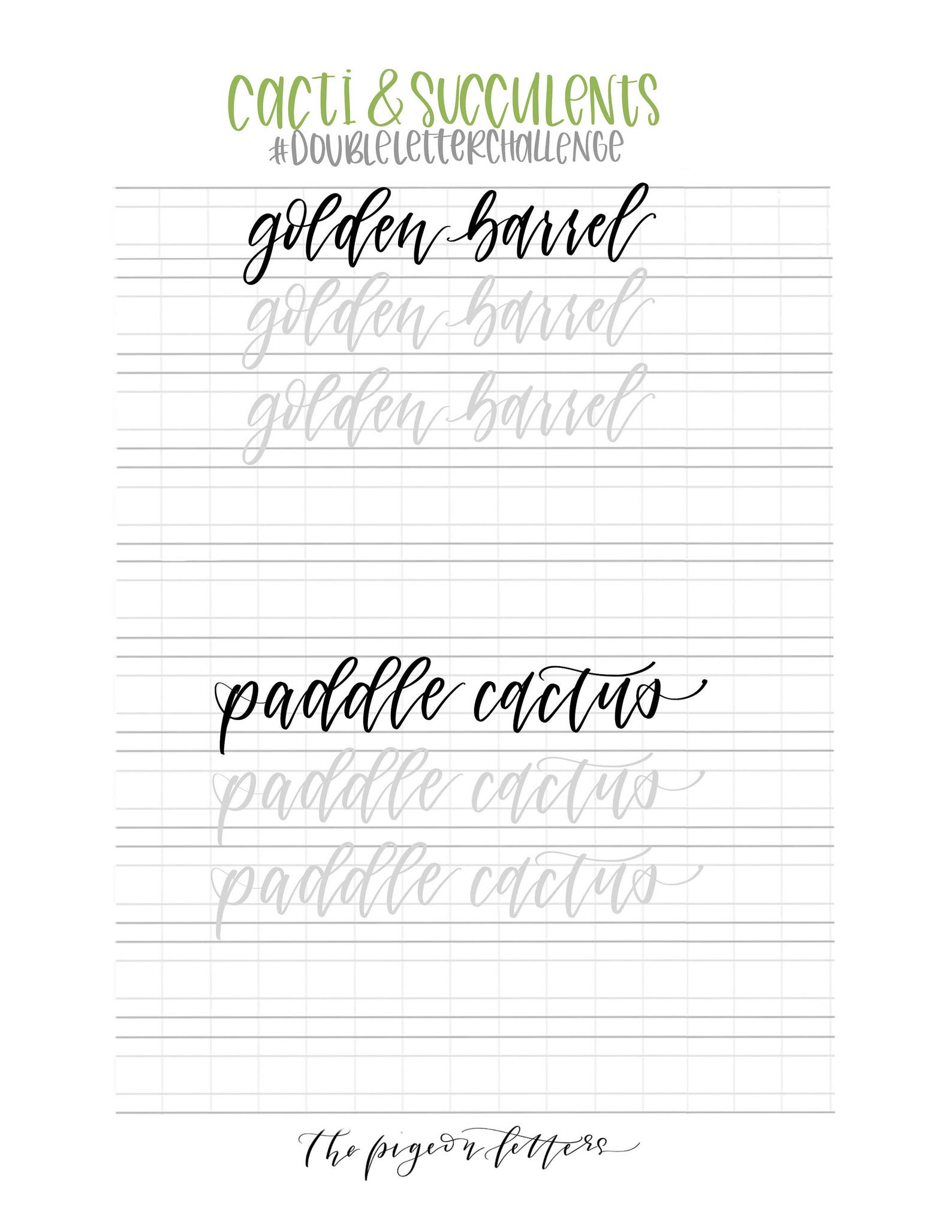 Hand Lettering Practice Sheets DOUBLE LETTER Words Cacti & - Etsy