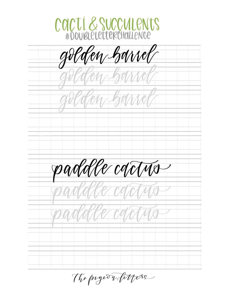 Hand Lettering Practice Sheets DOUBLE LETTER Words Cacti & - Etsy