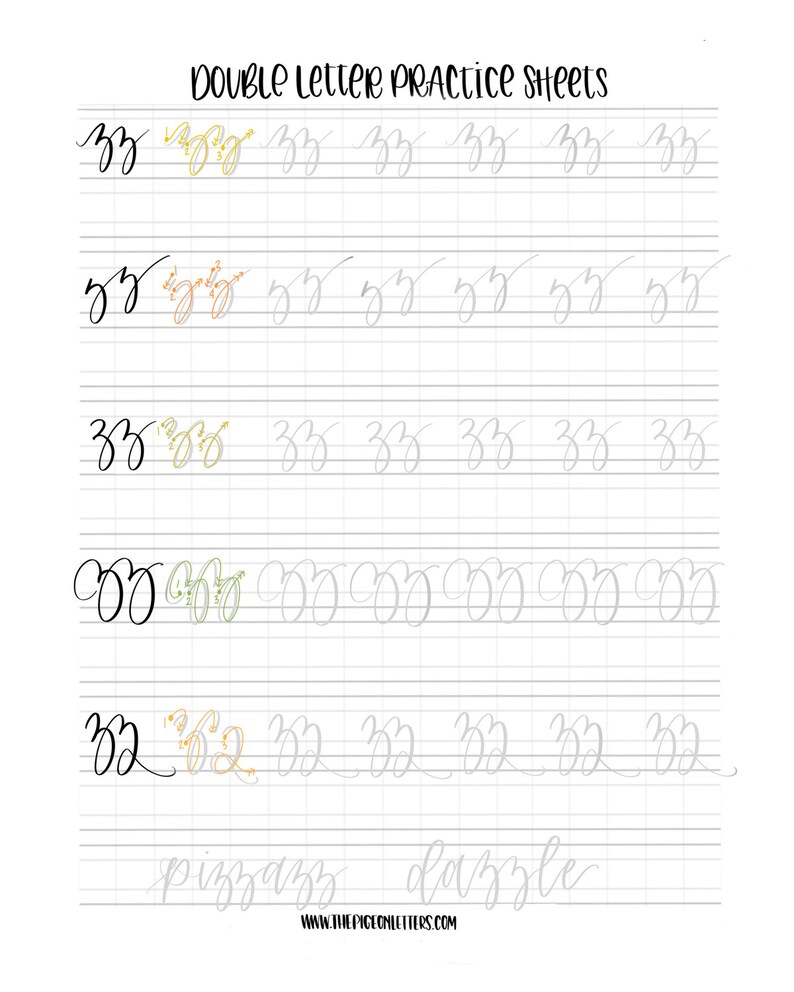 5 Styles Double Letter Practice Sheets Hand Letter the | Etsy