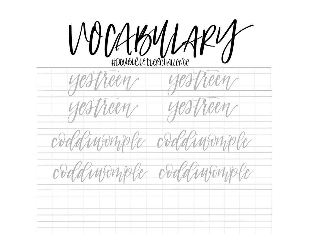 Hand Lettering Practice Sheets | DOUBLE LETTER Words - Unusual ...