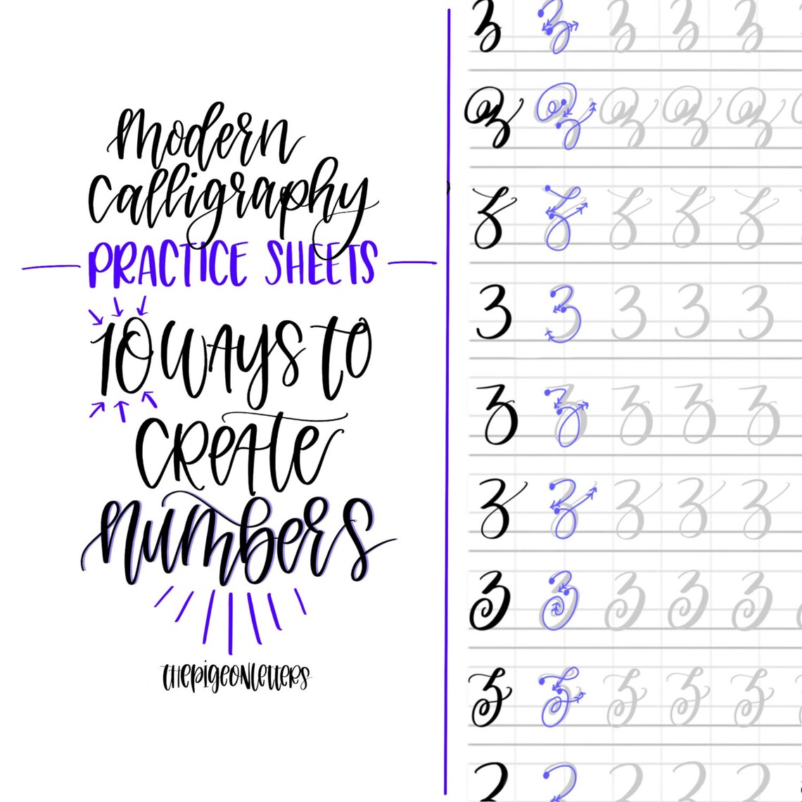 Modern Calligraphy Practice Sheets 10 Ways to Create Numbers - Etsy UK