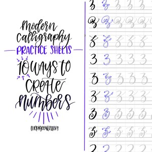Modern Calligraphy Practice Sheets | 10 Ways to Create Numbers ...