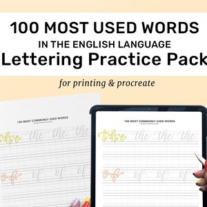 Top 100 Most Used Words | 33 Pages Lettering Practice Sheets | Modern ...