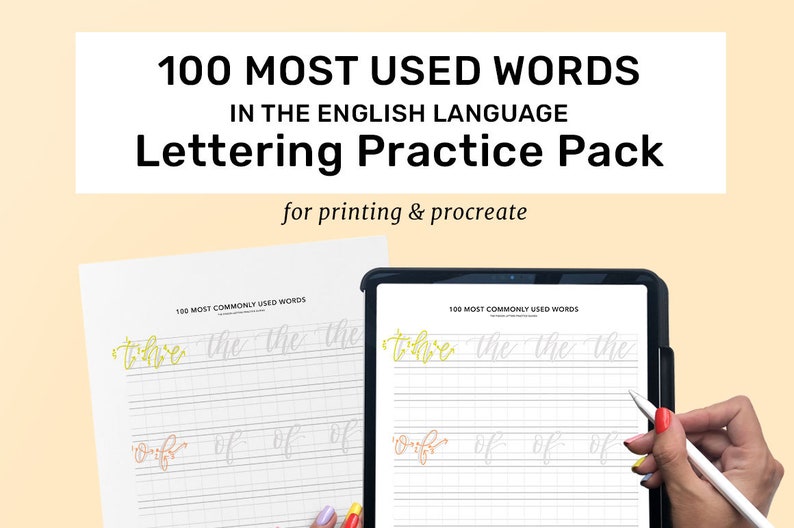 Top 100 Most Used Words 33 Pages Lettering Practice Sheets | Etsy