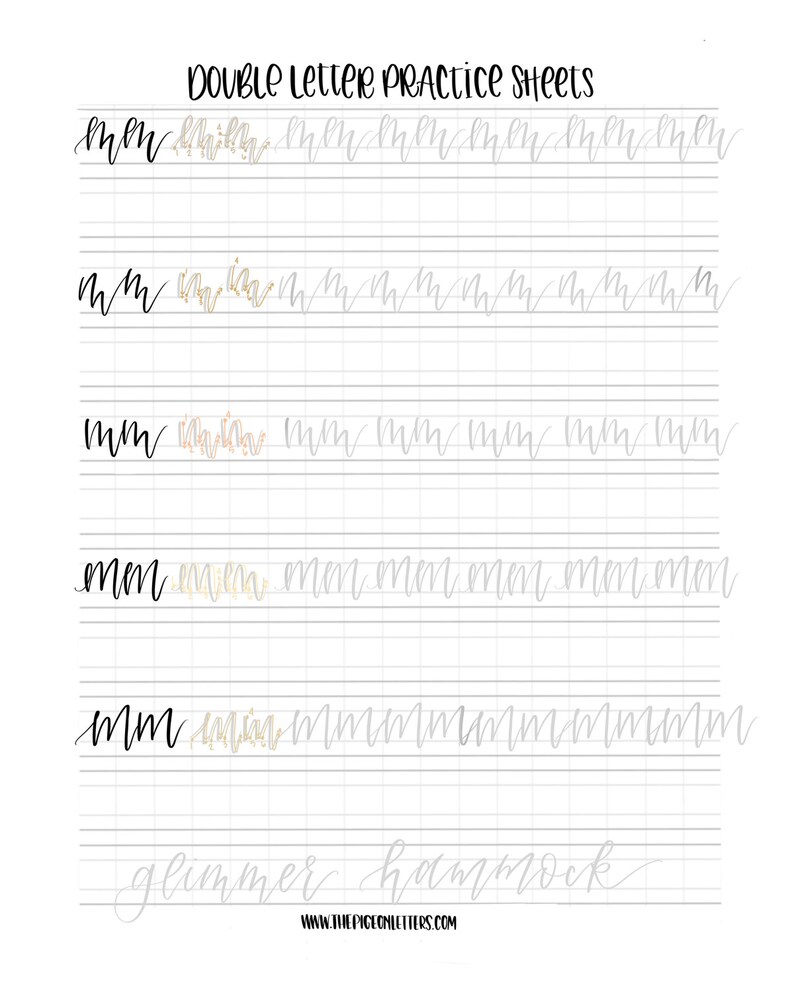 5 Styles Double Letter Practice Sheets Hand Letter the | Etsy