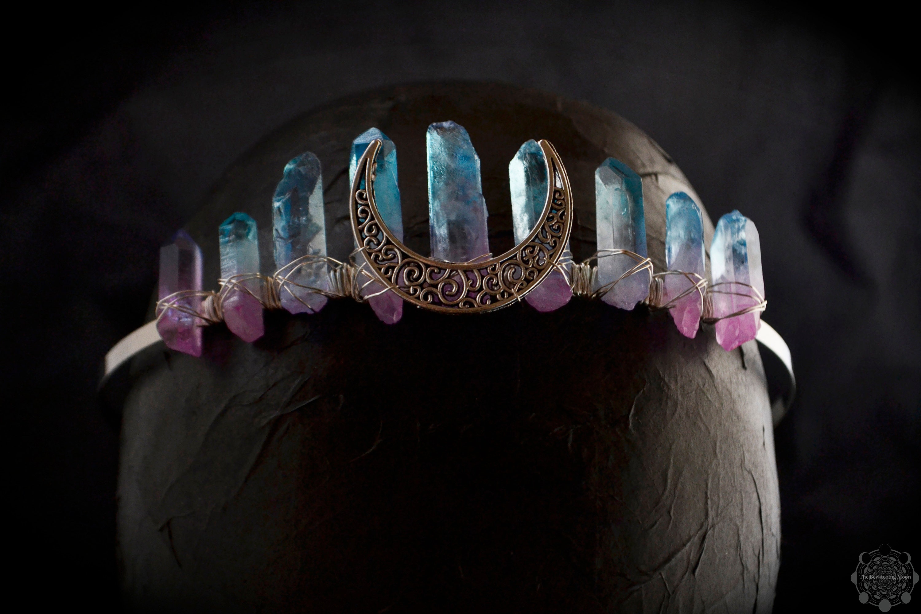 Pink & Blue crystal crown silver moon cotton candy boho bridal | Etsy