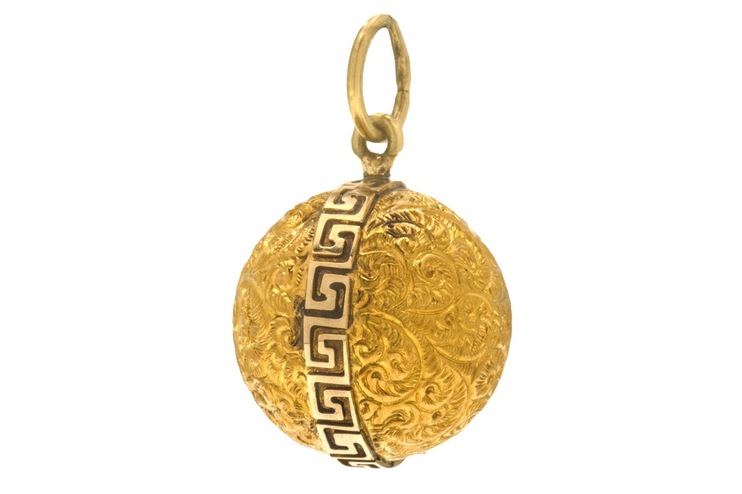 Antique 18ct Gold Engraved Greek Key Orb Pendant - Etsy