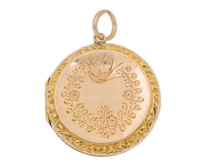 Round 9ct Gold "bird in Flight" Locket - Etsy
