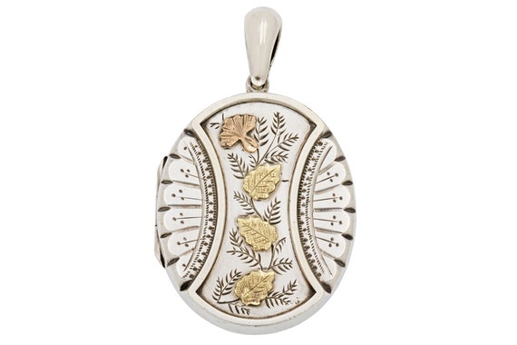 Victorian Aesthetic Silver Leaves Locket, 9ct Rose & … - Gem