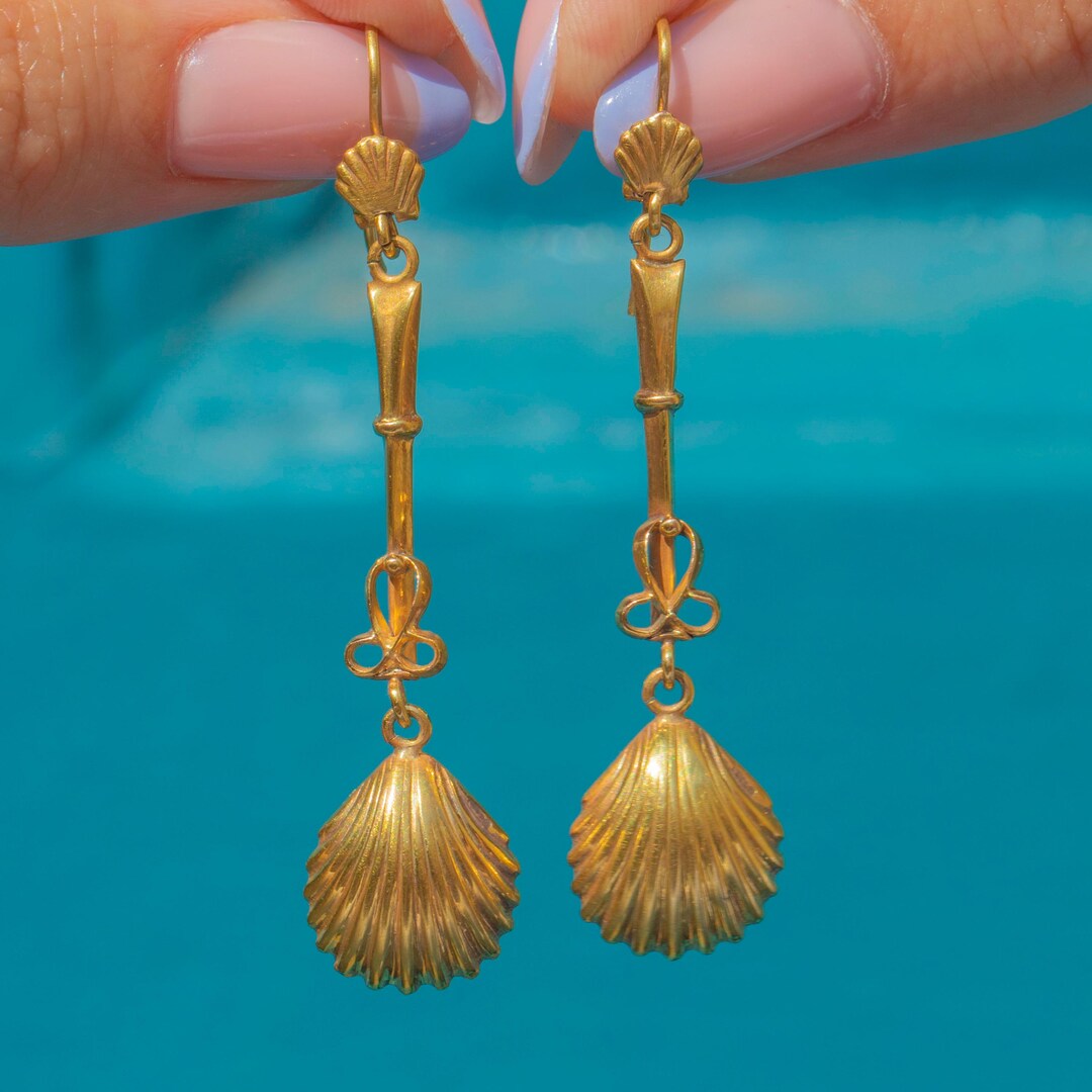 Victorian 9ct Gold Scallop Shell Drop Earrings - Etsy