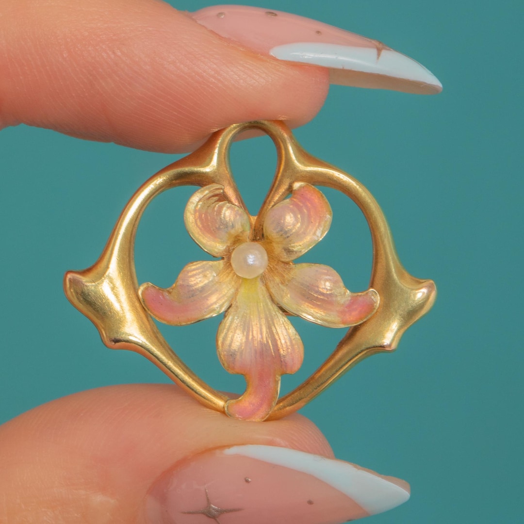 Art Nouveau 14ct Gold Enamel Pearl Flower Brooch C.1910 - Etsy