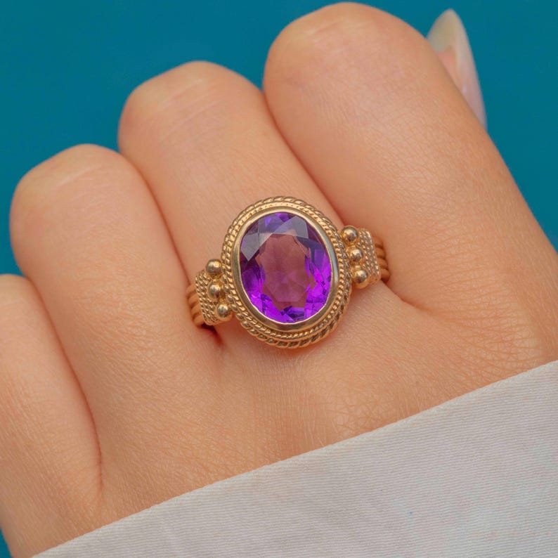 Chunky 9ct Gold Amethyst Bezel Set Ring 2.10ct - Etsy