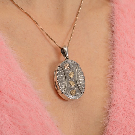 Victorian Aesthetic Silver Leaves Locket, 9ct Rose & … - Gem