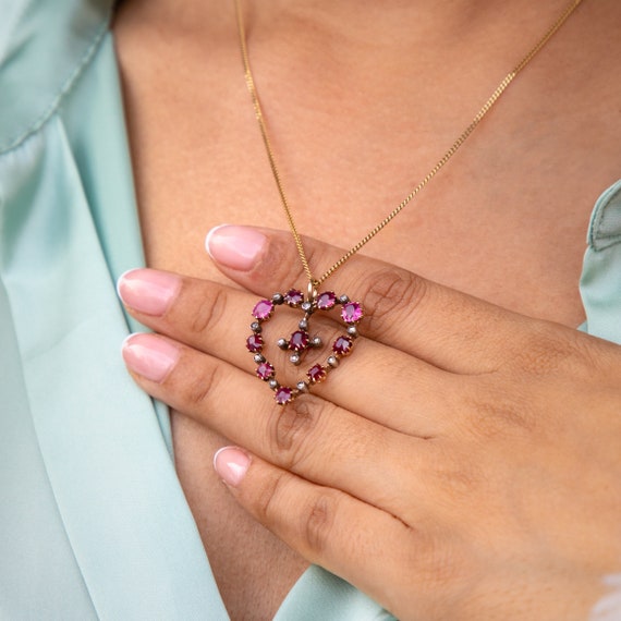 Antique 18ct Gold Ruby Diamond Heart Pendant, 2.34ct … - Gem