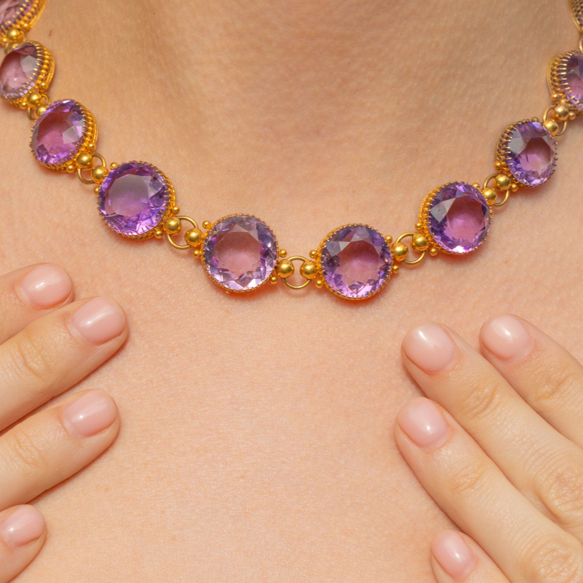 Victorian 15ct Gold Amethyst Riviere Necklace 108.00ct
