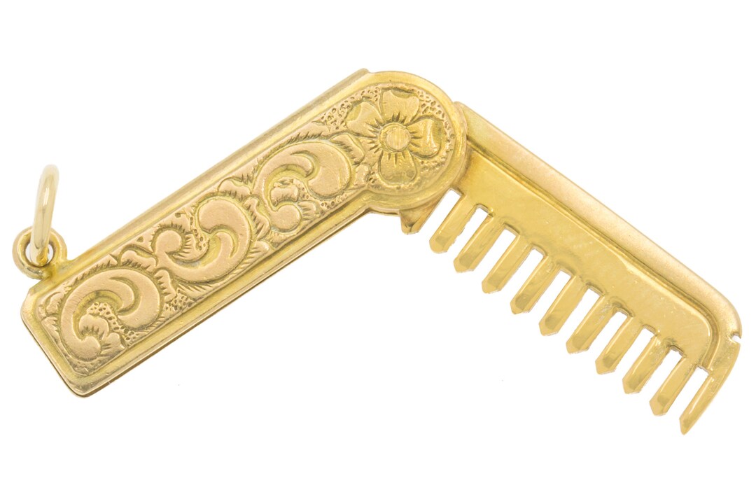 9ct Gold Articulated Engraved Hair Comb Charm - Etsy