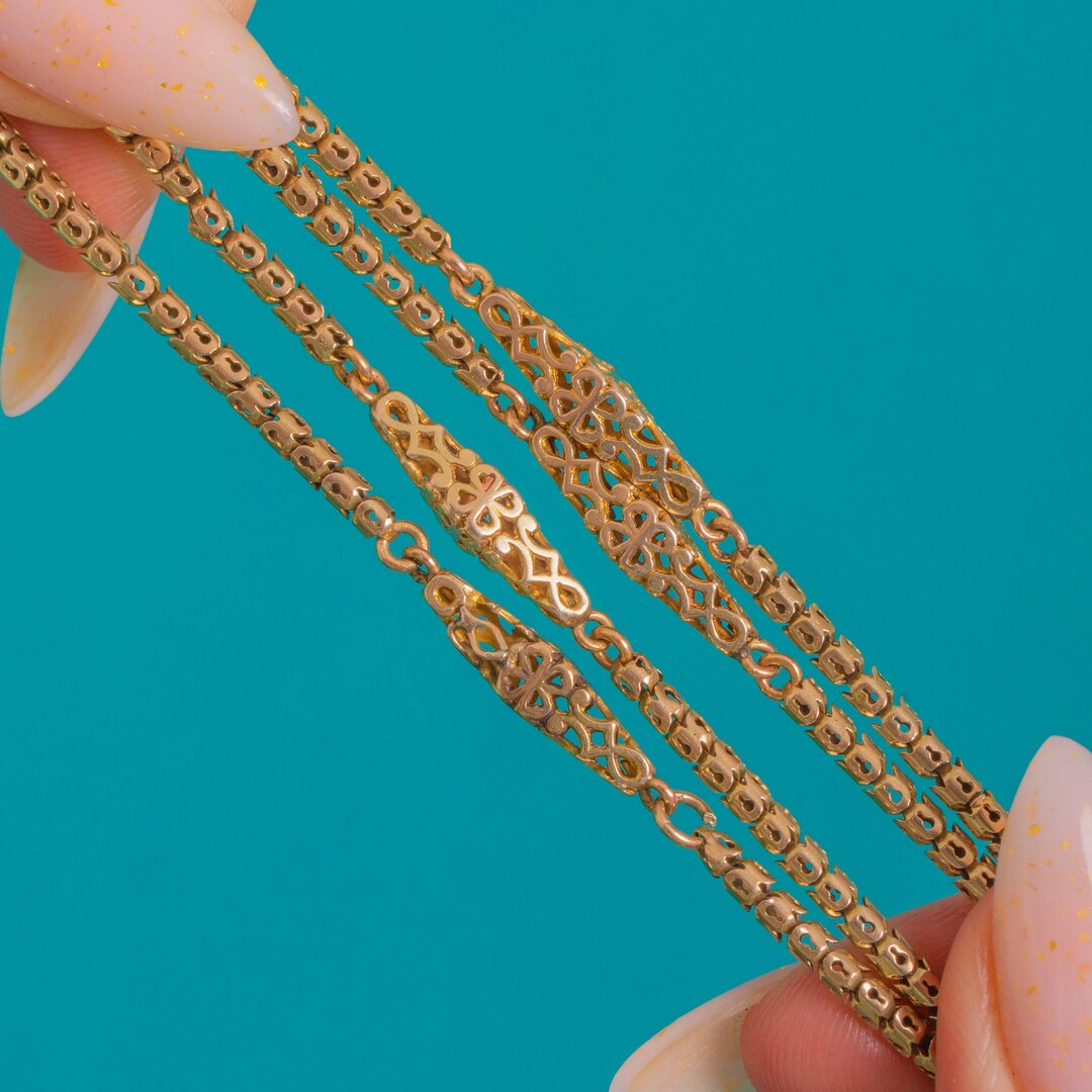 47" Victorian 9ct Gold Longuard Pierced Fancy Link Chain - Etsy
