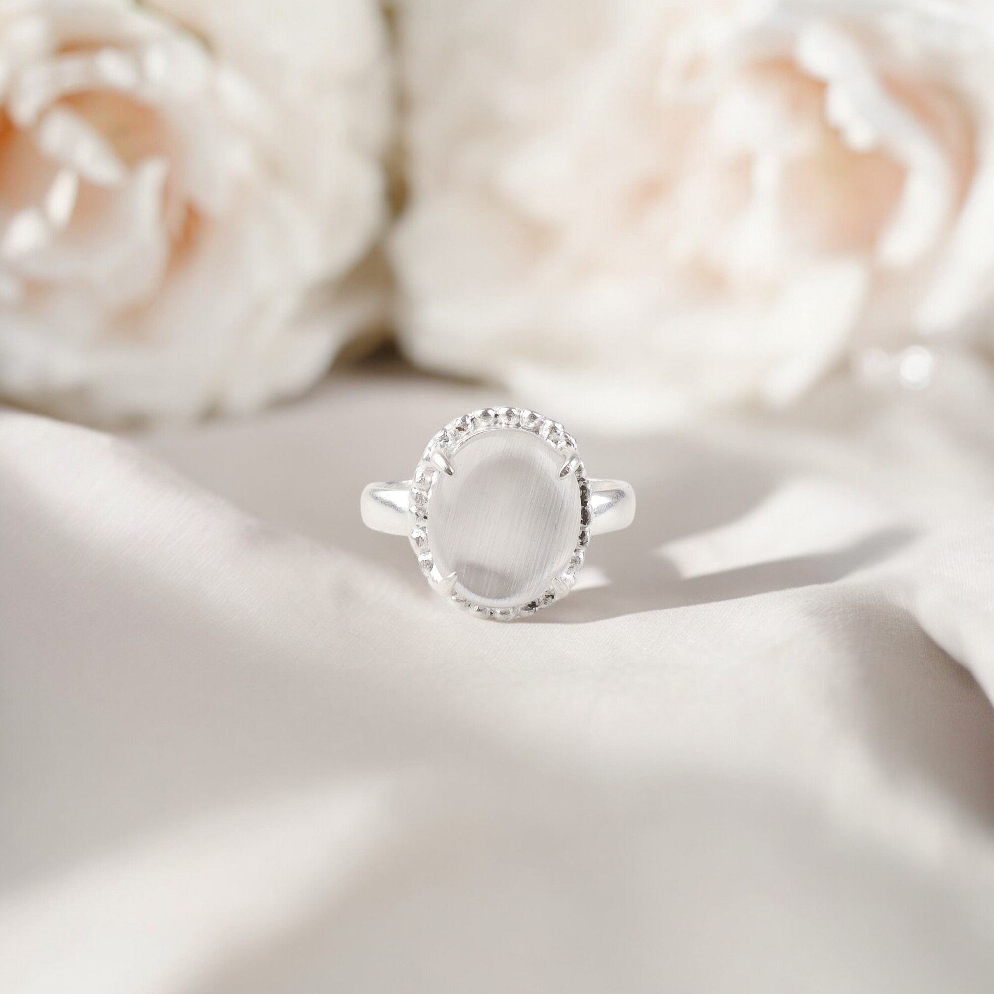 White Selenite Ring 925 Sterling Silver Ring Selenite Genuine Gemstone ...