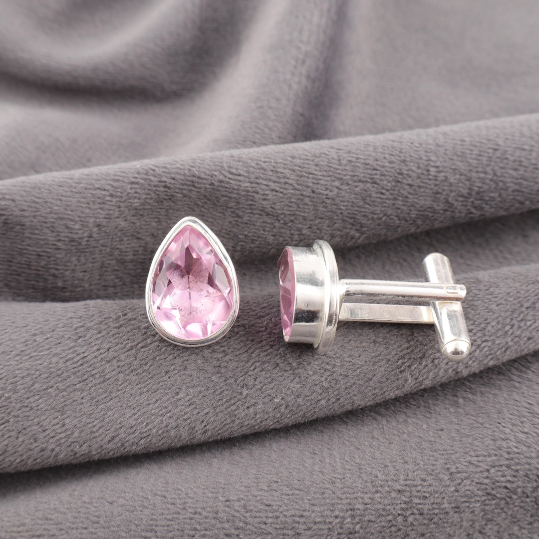 Faceted Morganite Men's Cufflink, 925 Silver Cufflinks, Groom Cufflink ...