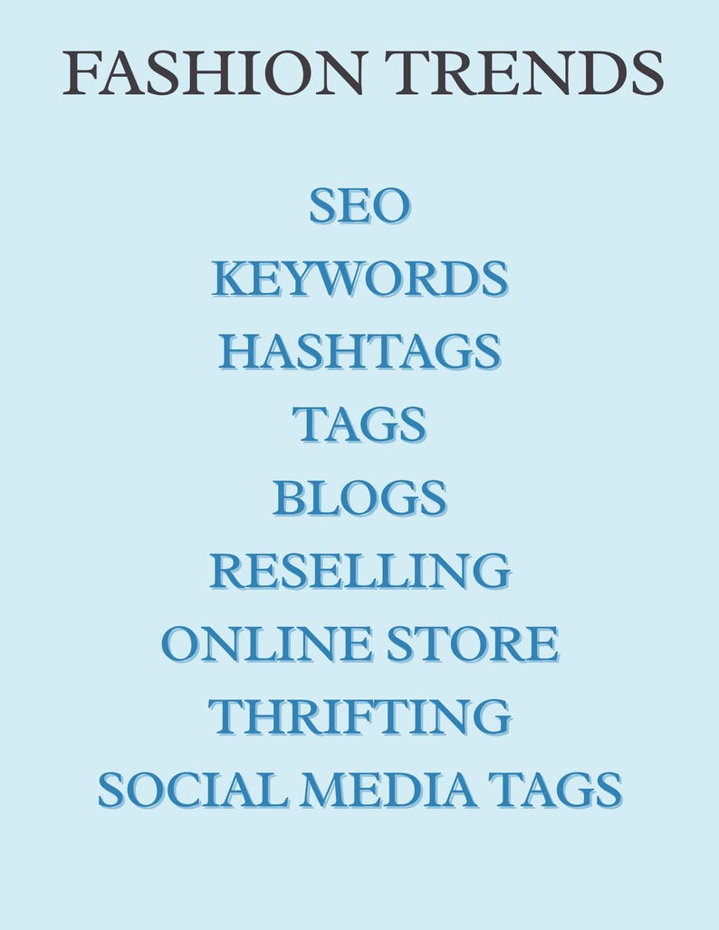 2025 Fashion Trends Keyword List, SEO Guide (printable Download) - Etsy