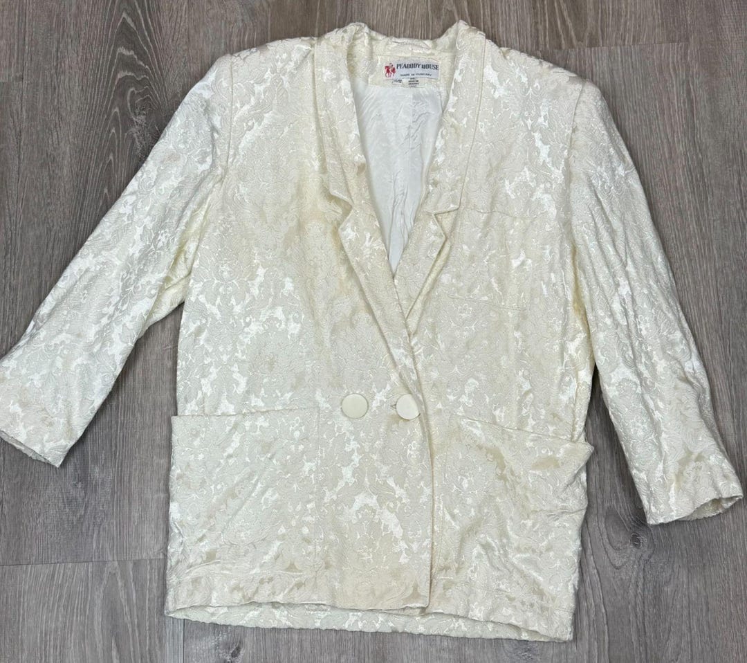 Vintage Peabody House Blazer 12 80s Power Shoulders Jacket Jacquard ...