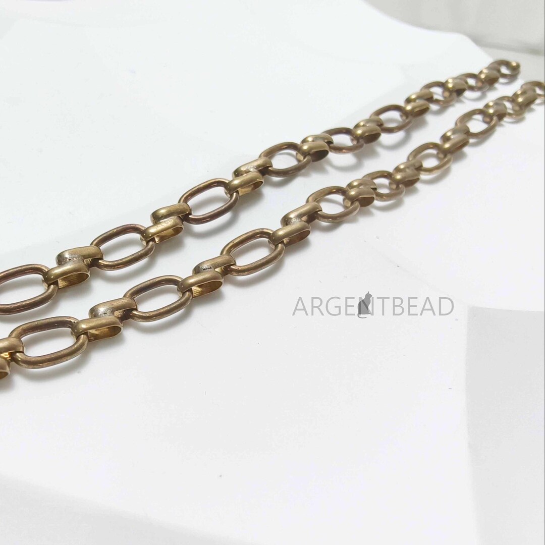 Vintage Brass Flat Rolo Chain 6x9mm, Dainty Textured Link Chain for ...