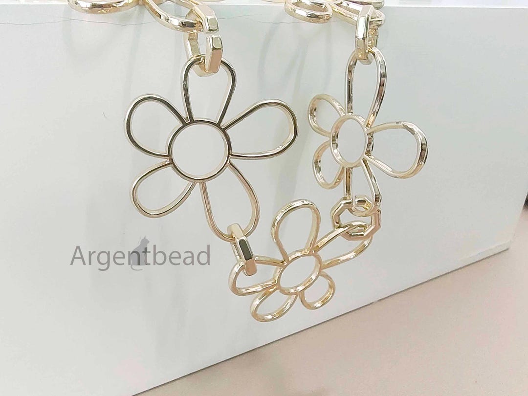 0.5meter Metal Flower Link Chain, 14k Gold Flower Link Chain, Gold ...