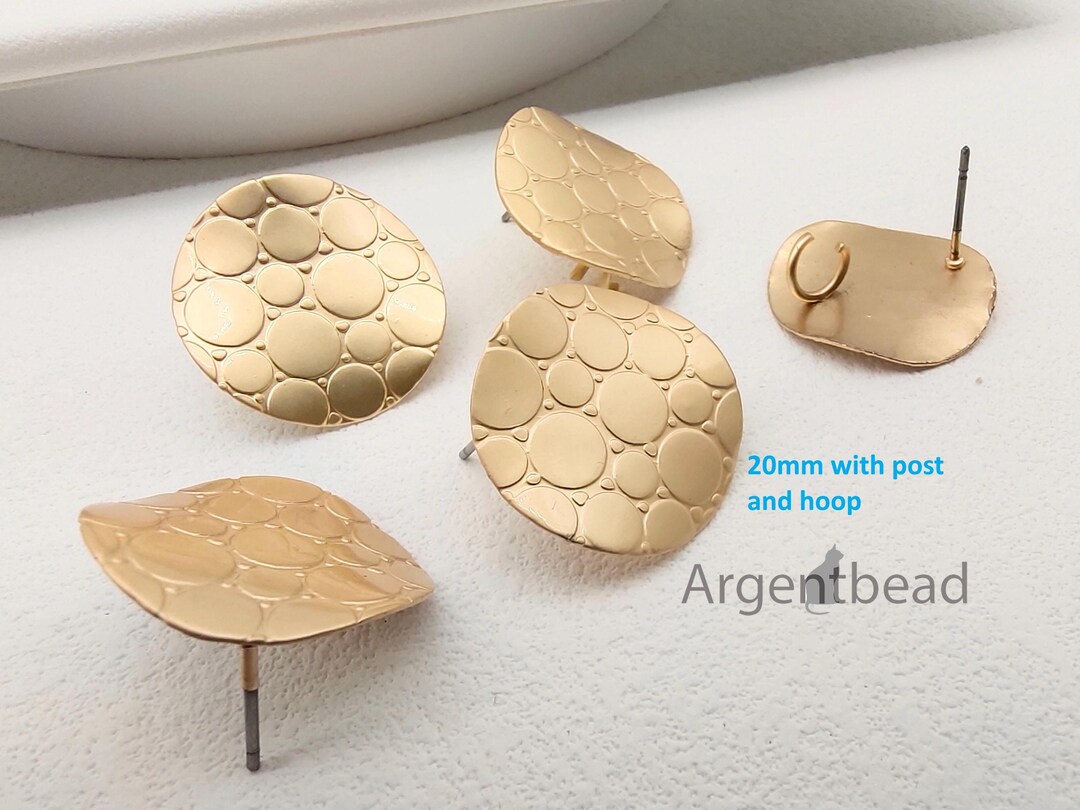 4 Pcs 22mm Matt Gold Plated Round Earring Round Stud Metal Earrings ...