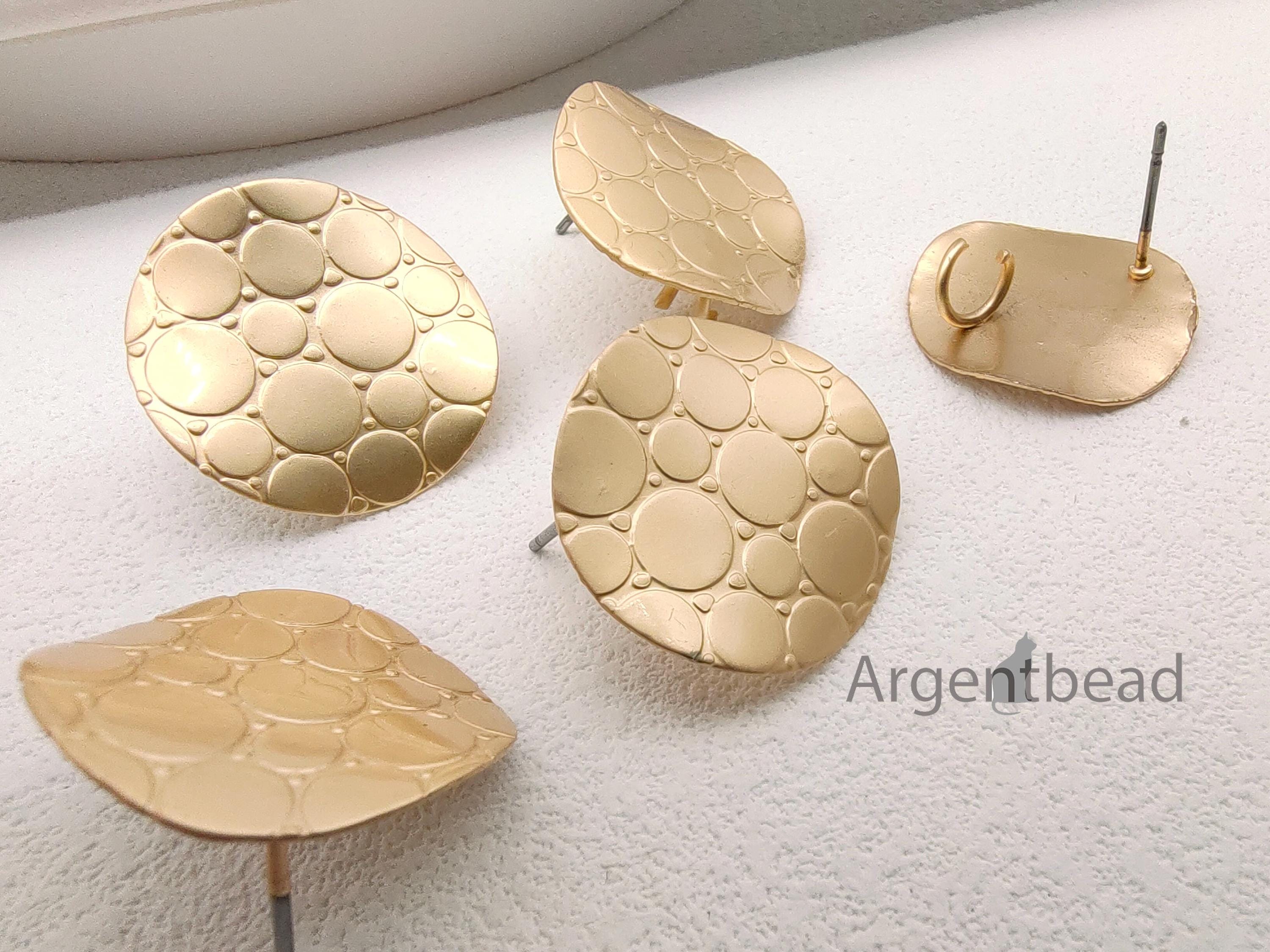4 Pcs 22mm Matt Gold Plated Round Earring Round Stud Metal Earrings ...