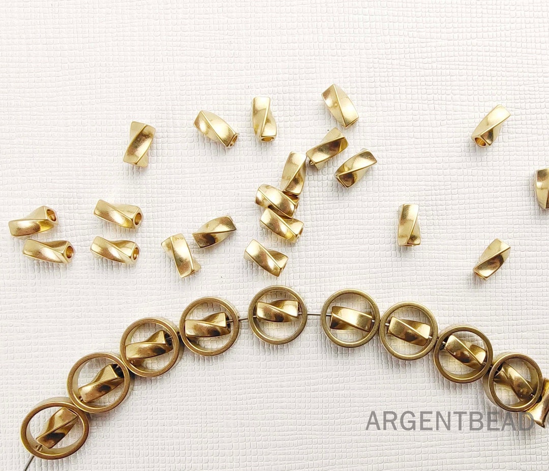 12pcs of Gold Twist Tube Bead, Twisted Square Tube, Tiny Tube Spacer ...